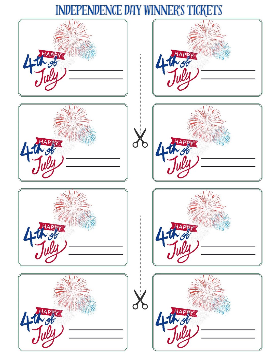 Fourth of July Door Prize or Raffle Tickets, Independence Day ...