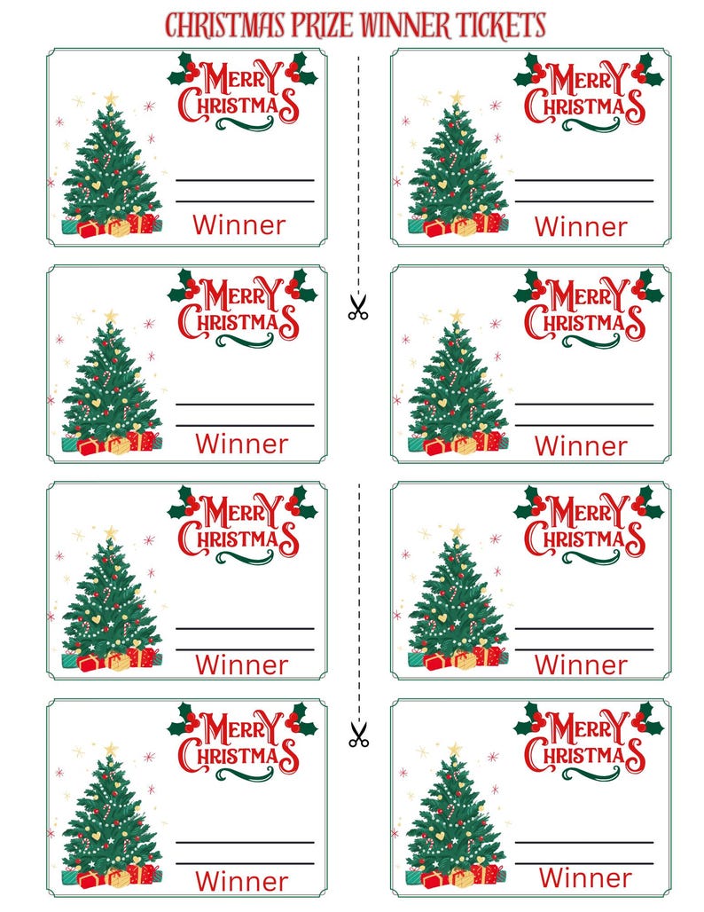 Printable Christmas Raffle Winner's Tickets, Holiday Prize Draw Tickets ...