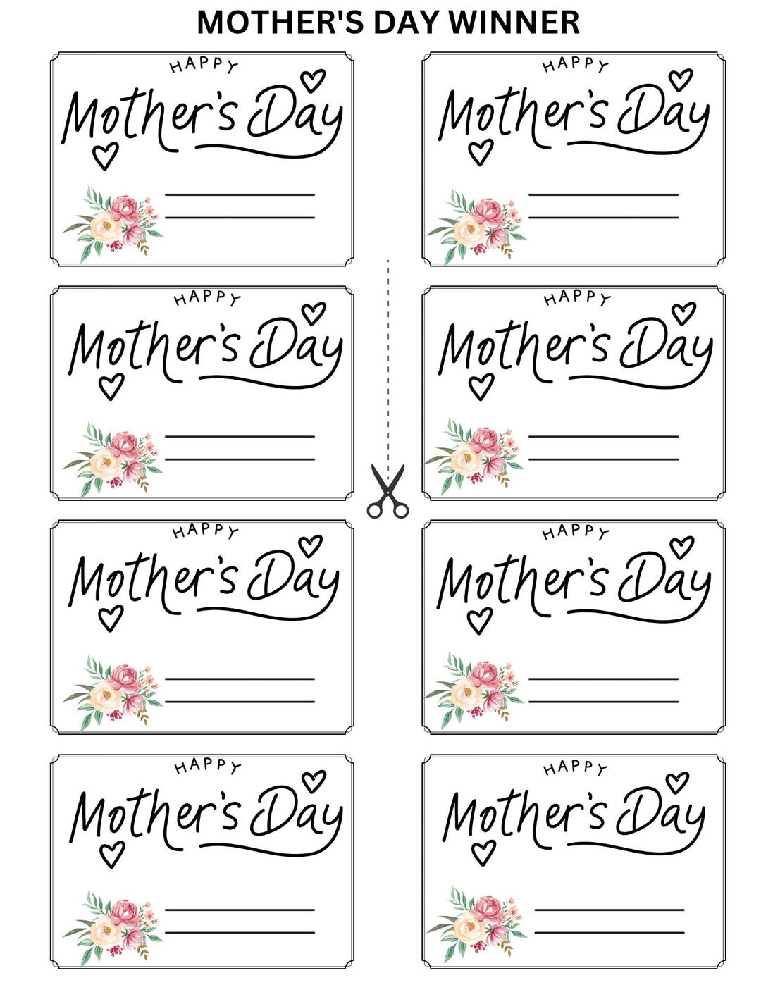 Mother's Day Event Raffle Tickets, Printable Door Prize Draw (PDF ...