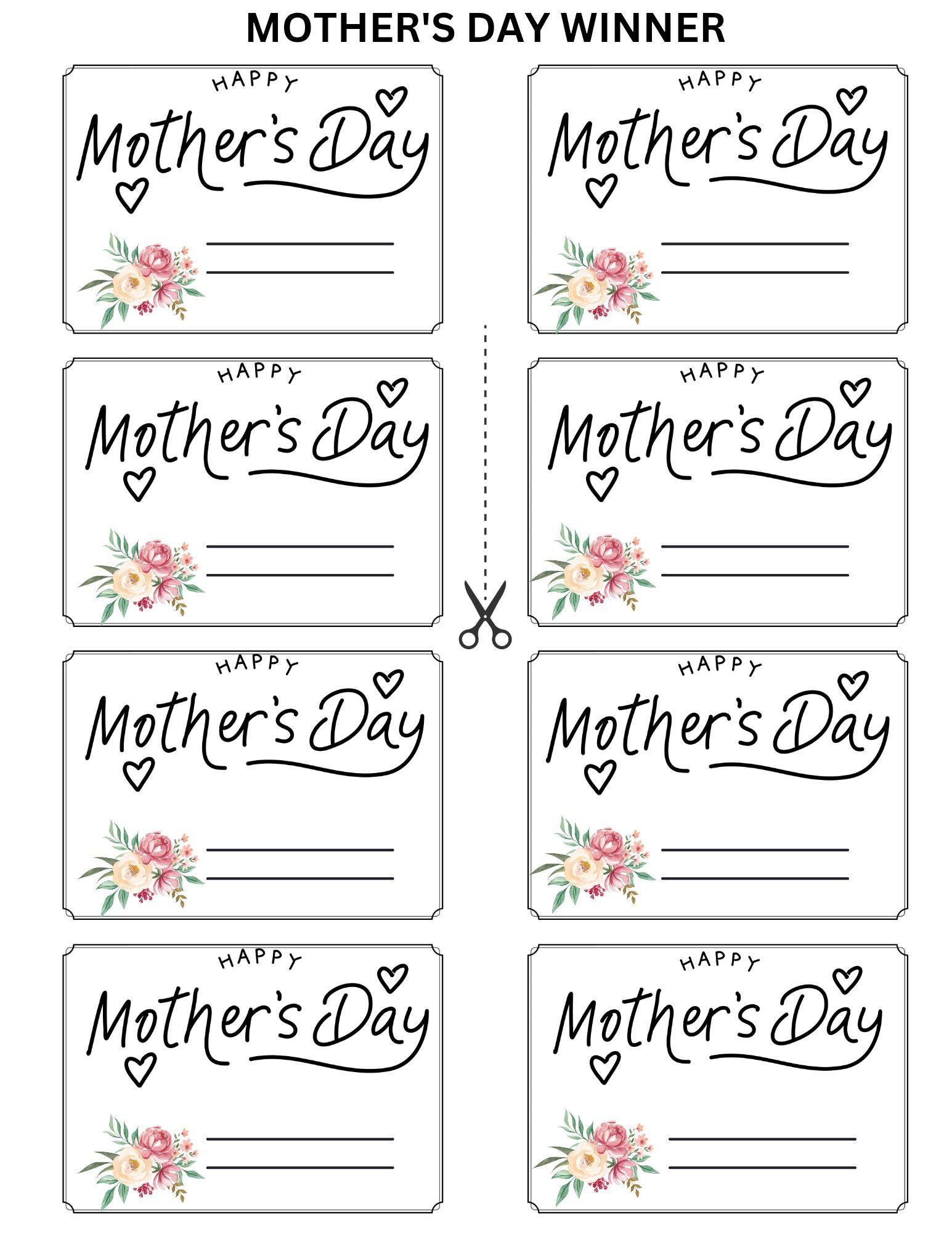 Mother's Day Event Raffle Tickets, Printable Door Prize Draw (PDF ...