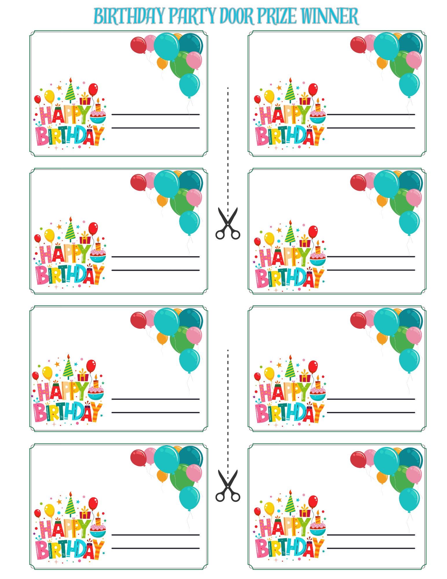 Birthday Party Door Prize Tickets, Birthday Party Winner's Tickets ...