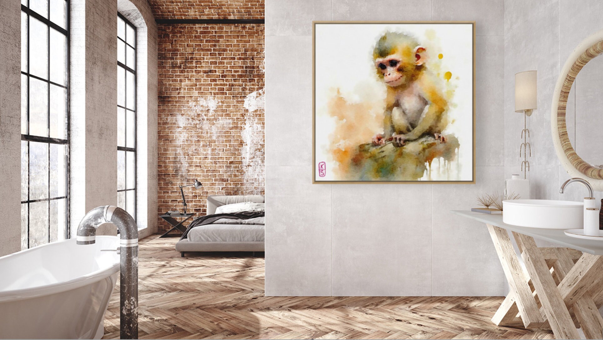 Adorable Baby Monkey Watercolor Print - High Quality Giclee on Textured ...