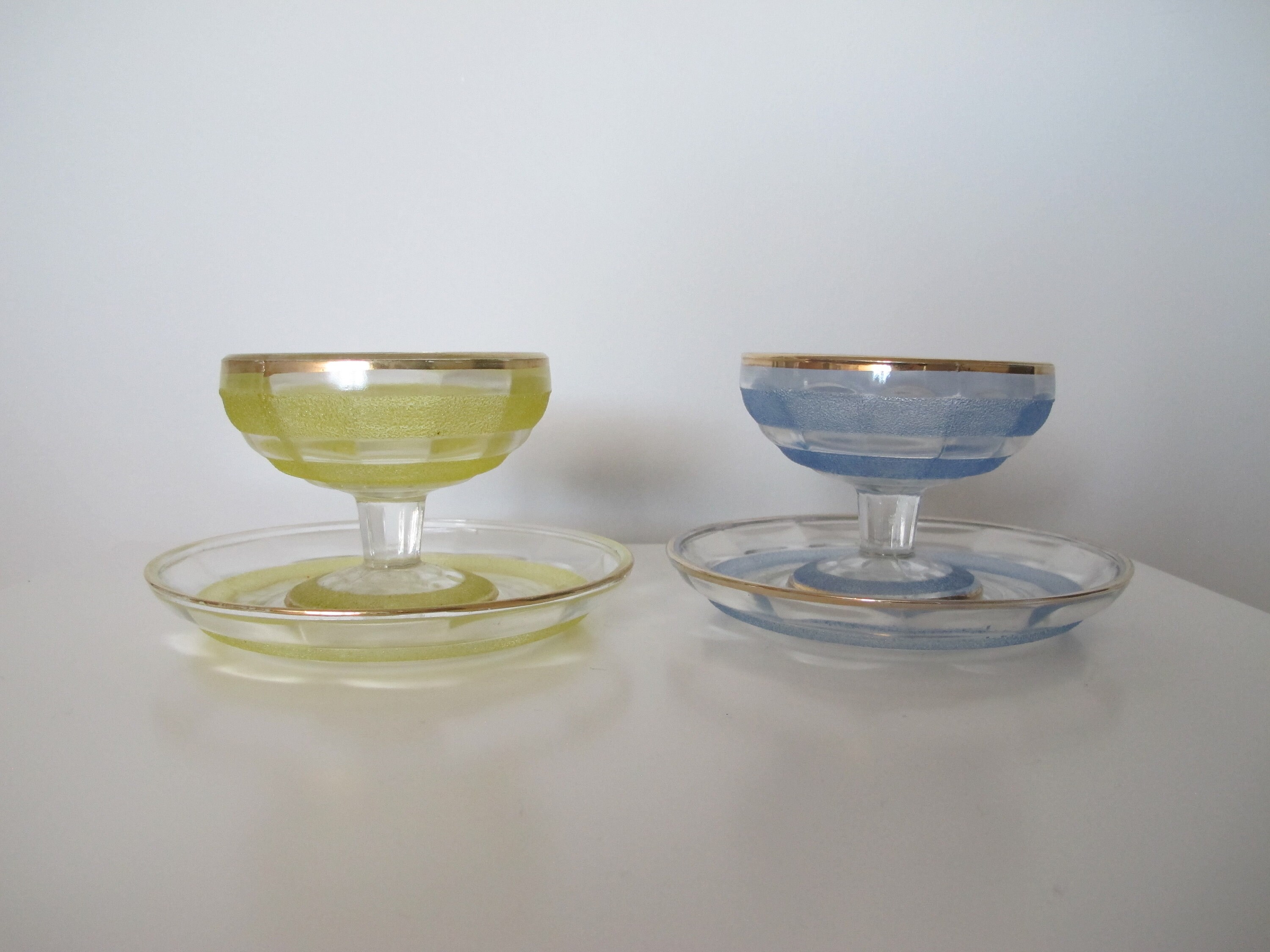 Glass Sundae Dishes With Matching Saucers Gold Rim - Etsy