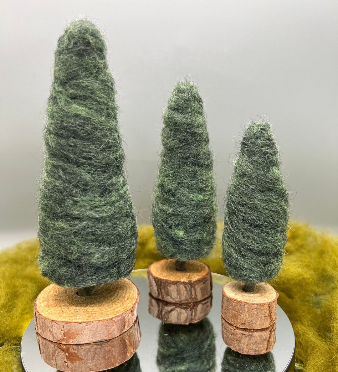 Needle Felted Wool Trees, Set of 3, 4 5 6 Evergreen Topiaries, Folk Art ...