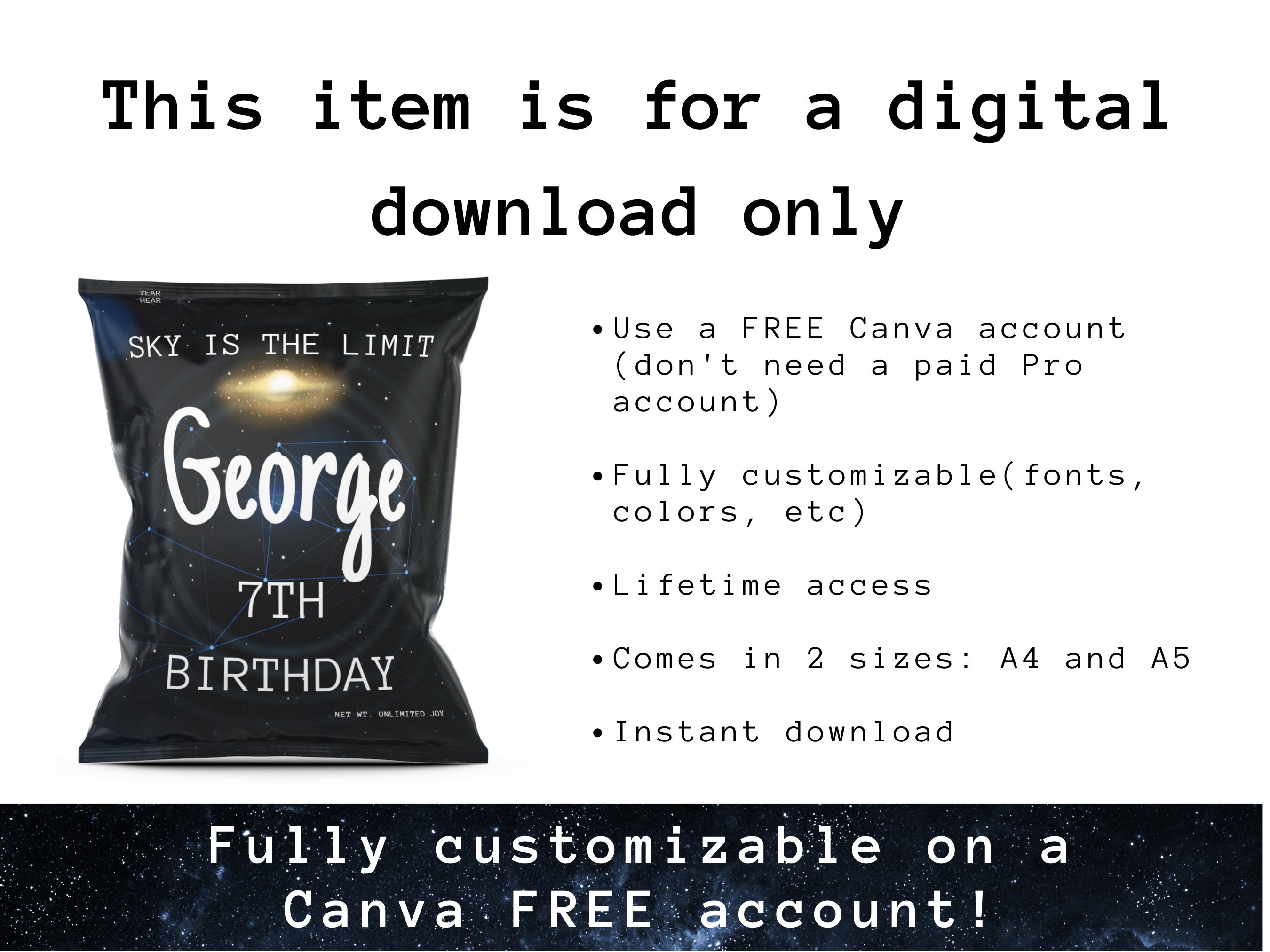 Outer Space Chip Bag, Galaxy Chip Bag, Editable Space Chip Bag, Space ...