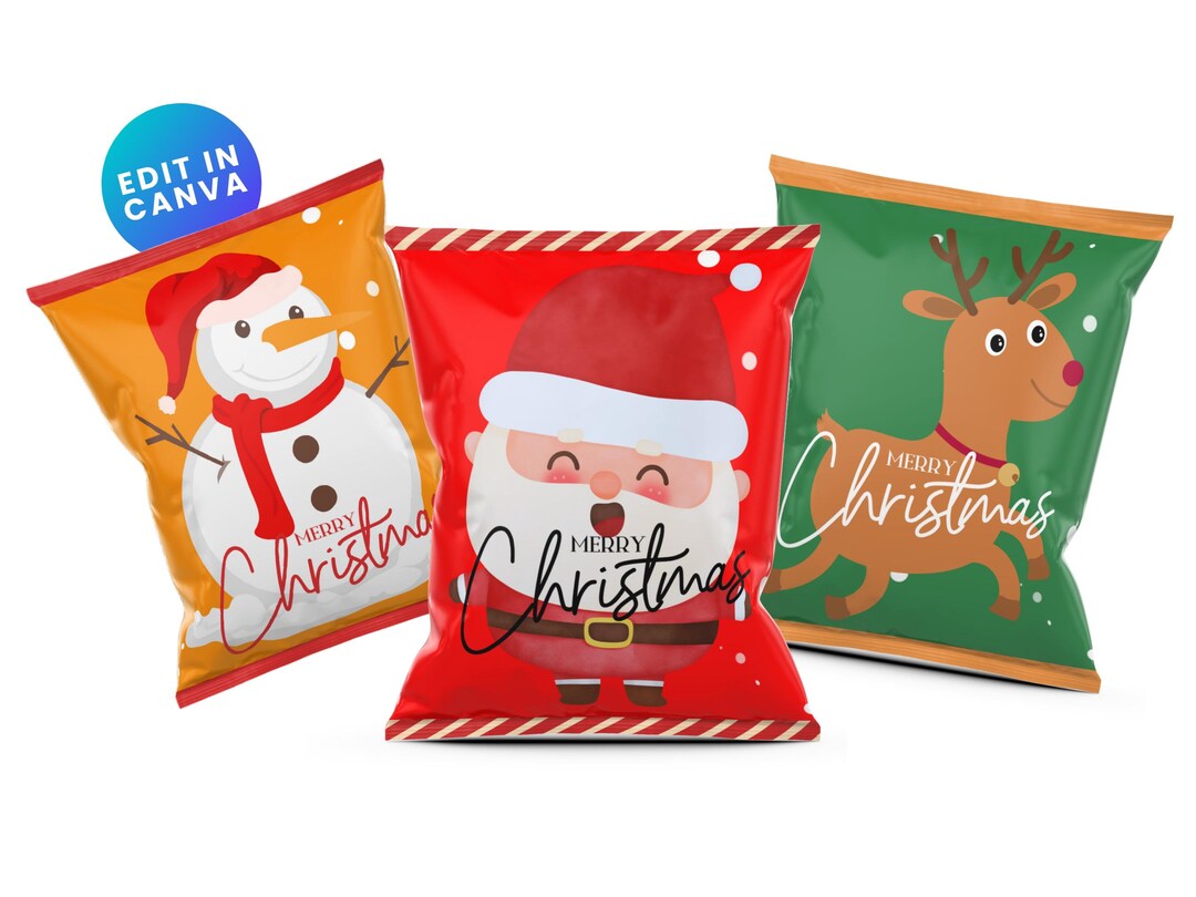 Editable Christmas Chip Bag Template, DIY Party Favor (canva) - Etsy