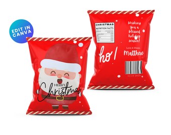 Editable Christmas Chip Bag Template, DIY Party Favor (canva) - Etsy