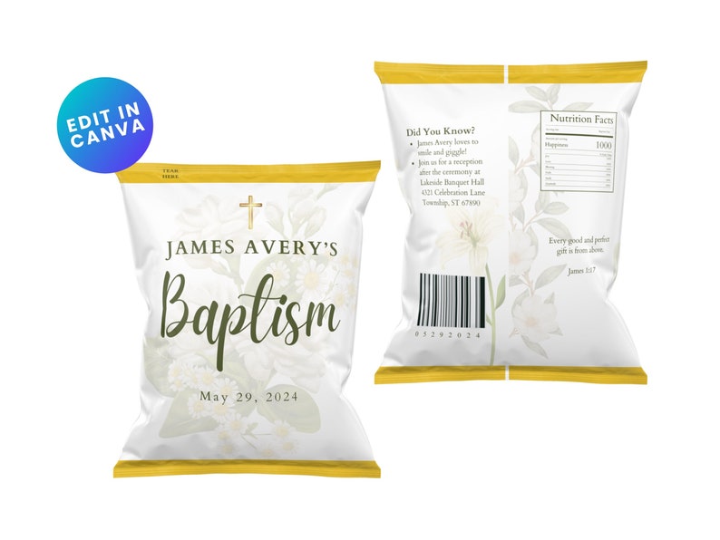 Christening Chip Bag Template, Baptism Chip Bag, Party Favor ...