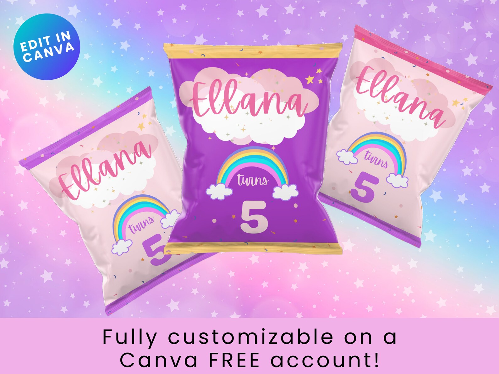 Editable Chip Bag Template for Canva, Editable Unicorn Chip Bag ...