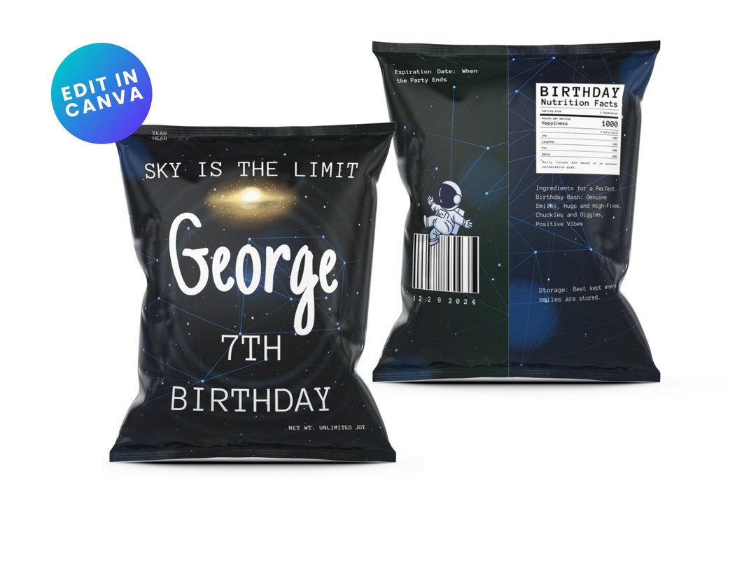Outer Space Chip Bag, Galaxy Chip Bag, Editable Space Chip Bag, Space ...