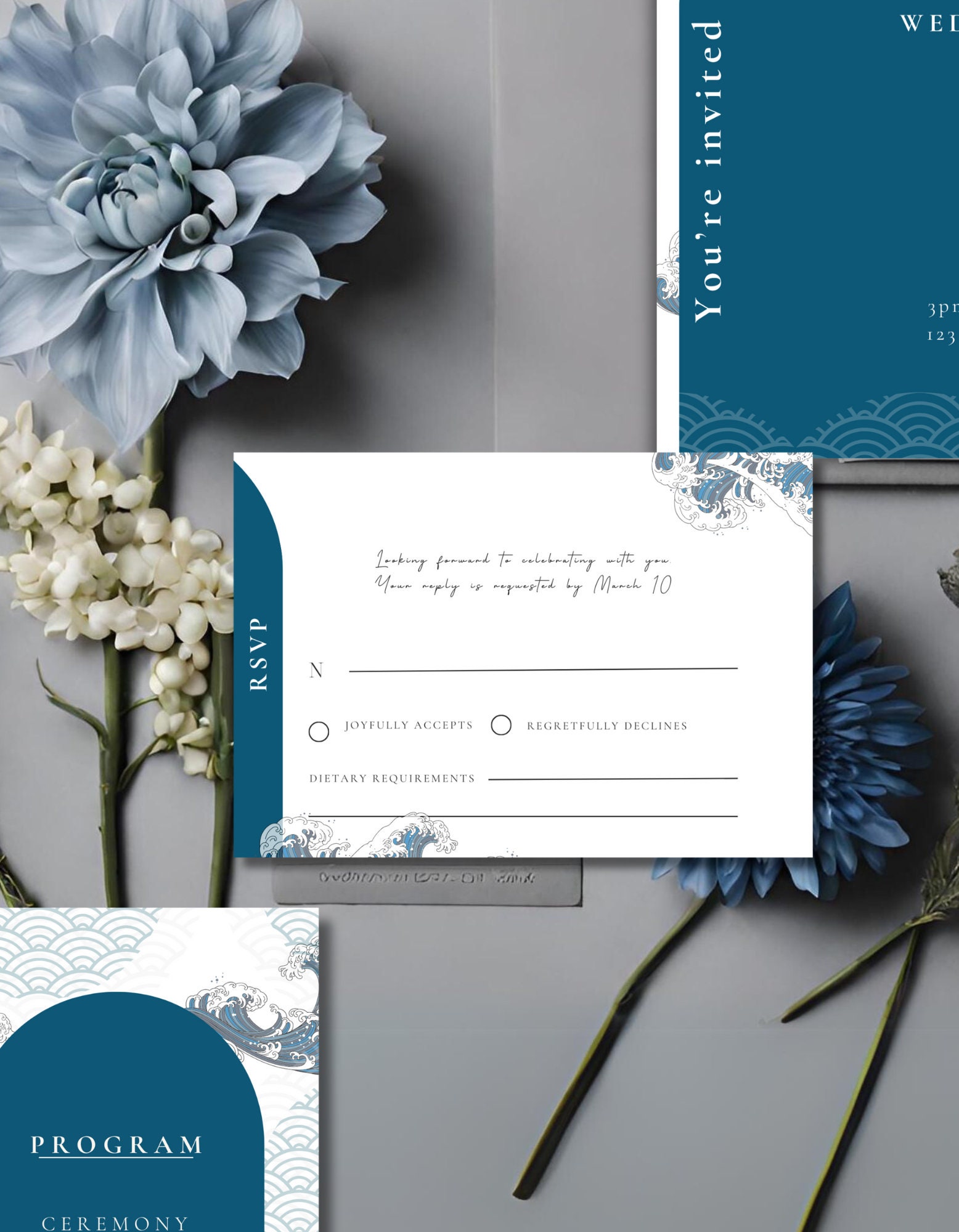 Great Wave Series - Japanese Art Inspired Wedding Invitation, Asian ...