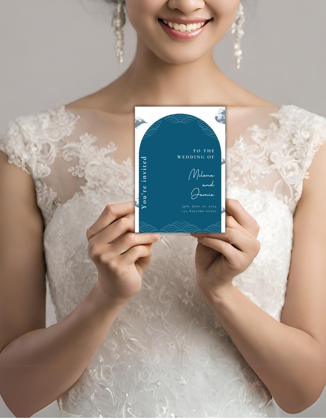 Great Wave Series - Japanese Art Inspired Wedding Invitation, Asian Fusion Wedding Bundle, Blue ...