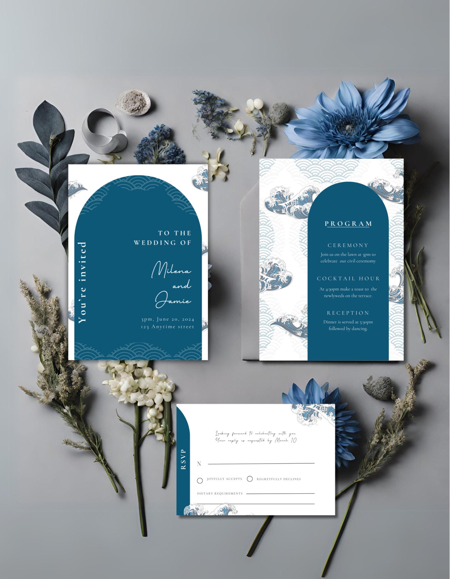 Great Wave Series - Japanese Art Inspired Wedding Invitation, Asian ...