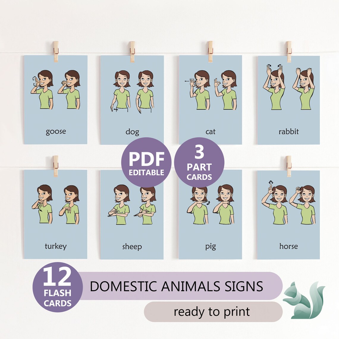 Domestic Animals Sign Language Flashcards, American Sign Language Farm ...