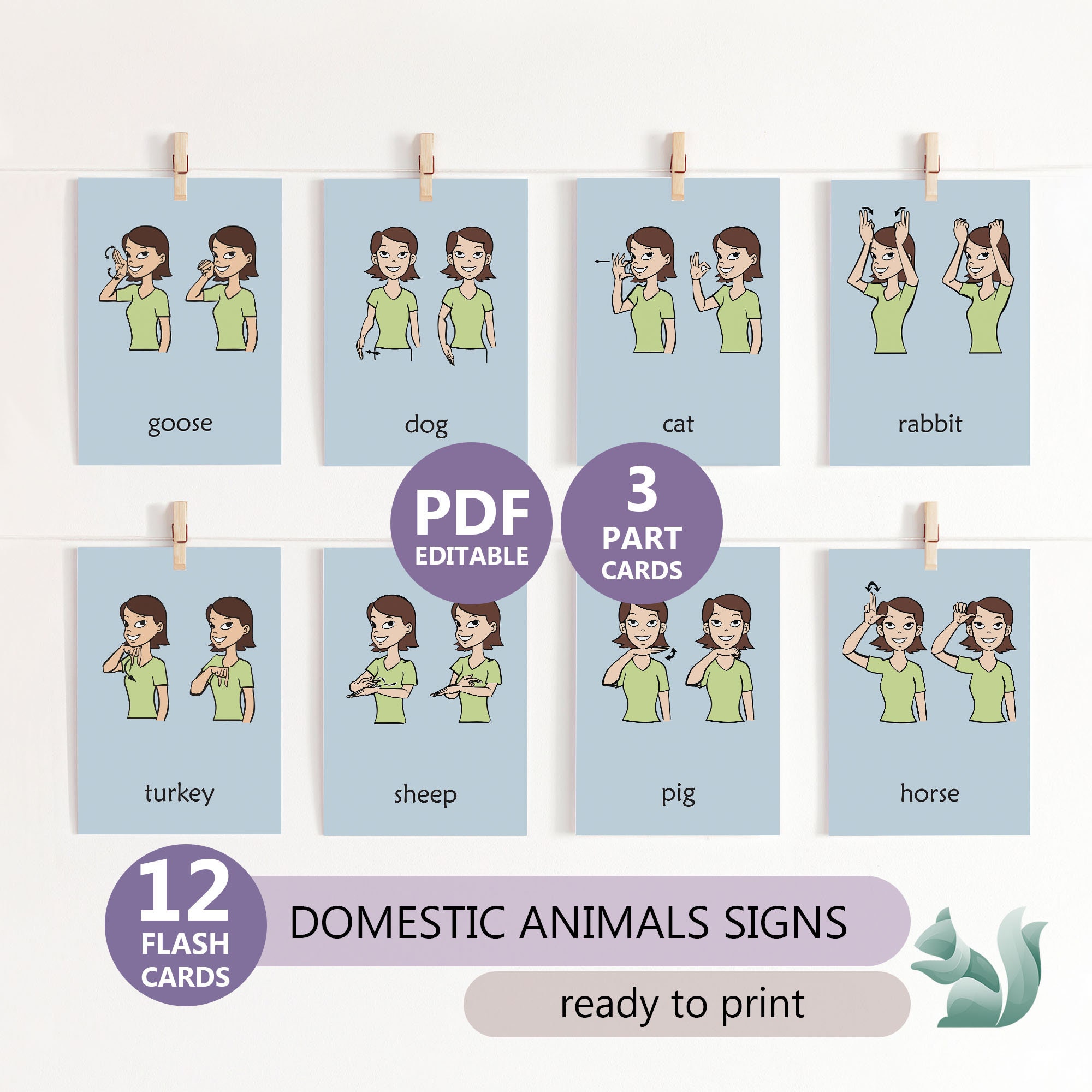 Domestic Animals Sign Language Flashcards, American Sign Language Farm ...