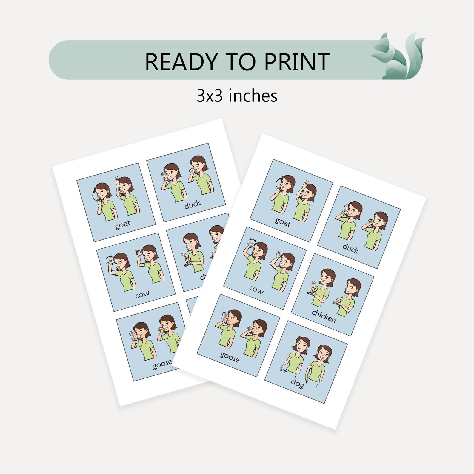 Domestic Animals Sign Language Flashcards, American Sign Language Farm ...