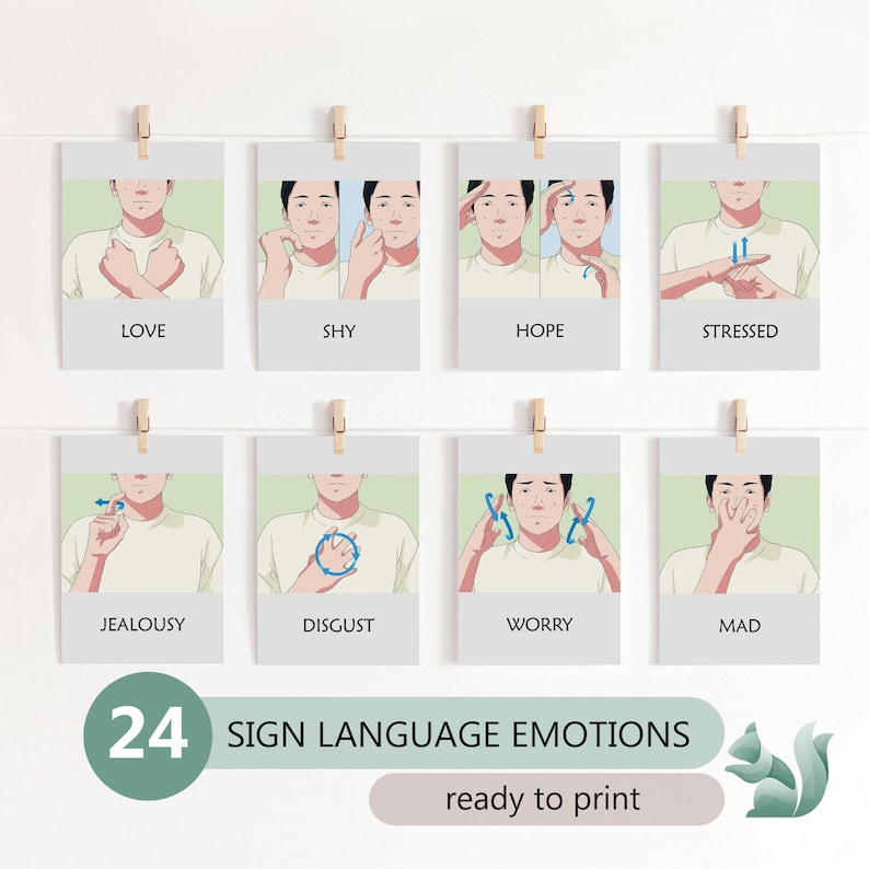 Feelings Flashcards in ASL, American Sign Language Emotions Cards ...