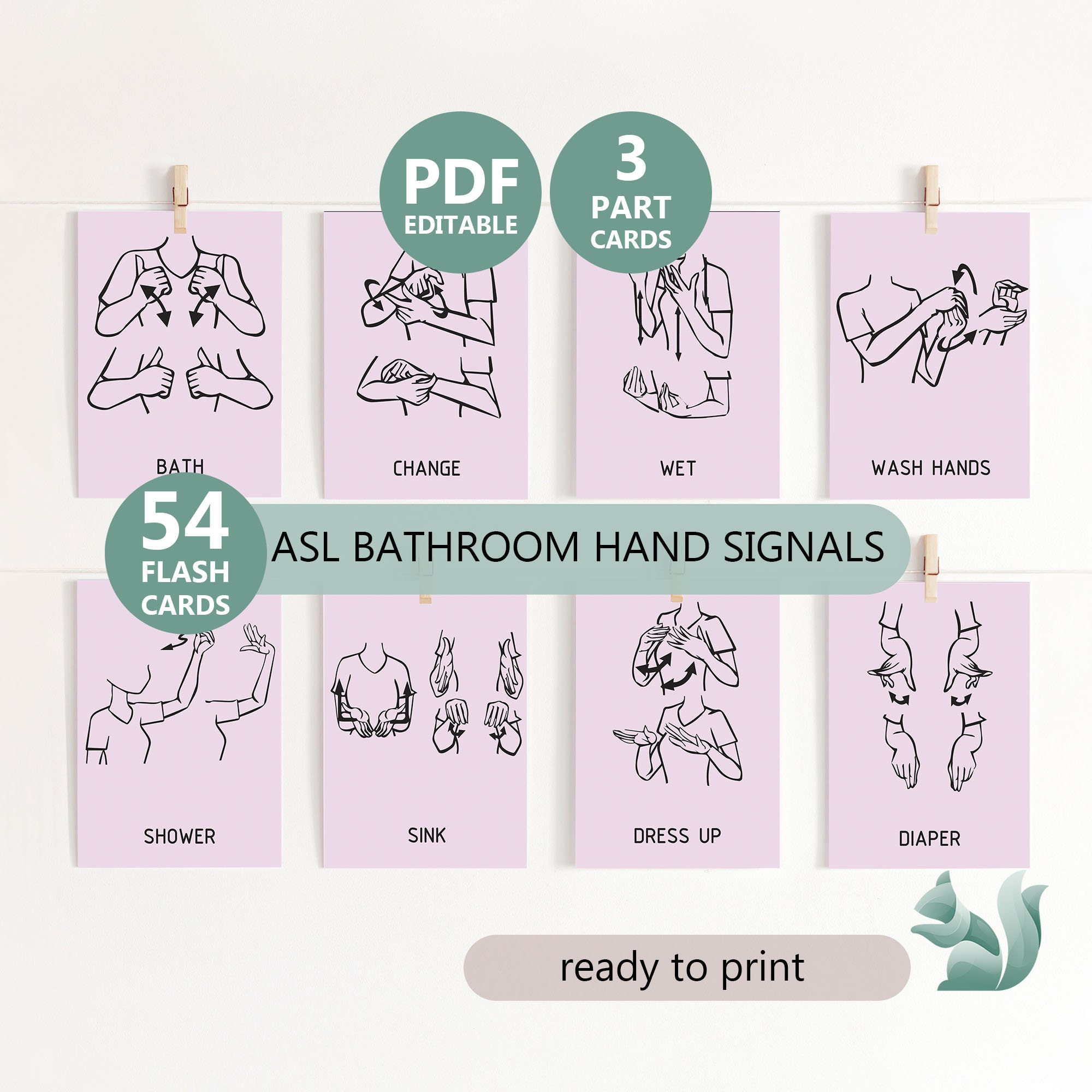 BATHROOM Sign Language Flashcards, American Sign Language Bedtime Words ...