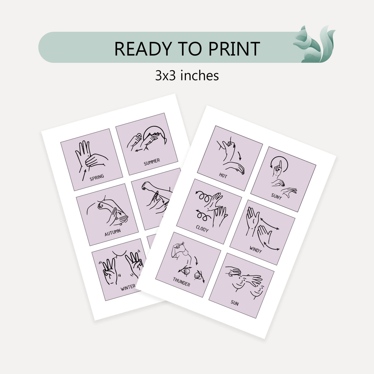 ASL Weather & Seasons Sign Language Flash Cards, American Sign Language ...