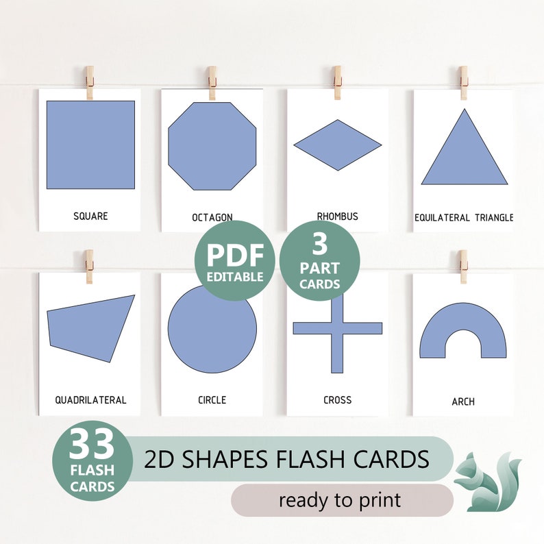 2D SHAPES Flashcards 33 List of Two-dimensional Geometric - Etsy