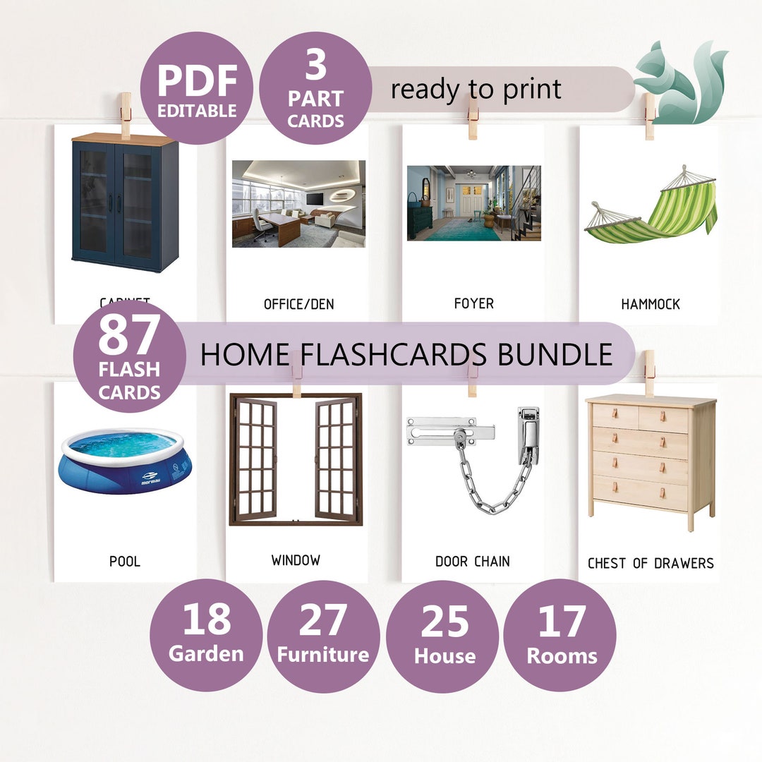 HOME FLASHCARDS With Real Images - 87 Editable Home Flash Cards ...