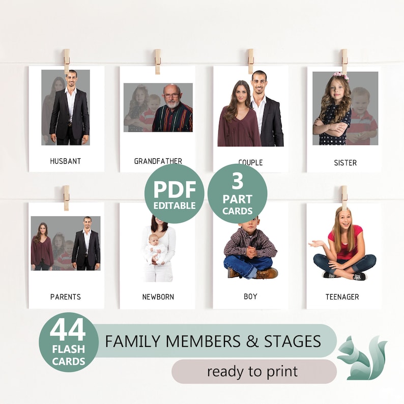 Family Members & Stages Flash Cards – Montessori Printable (editable ...