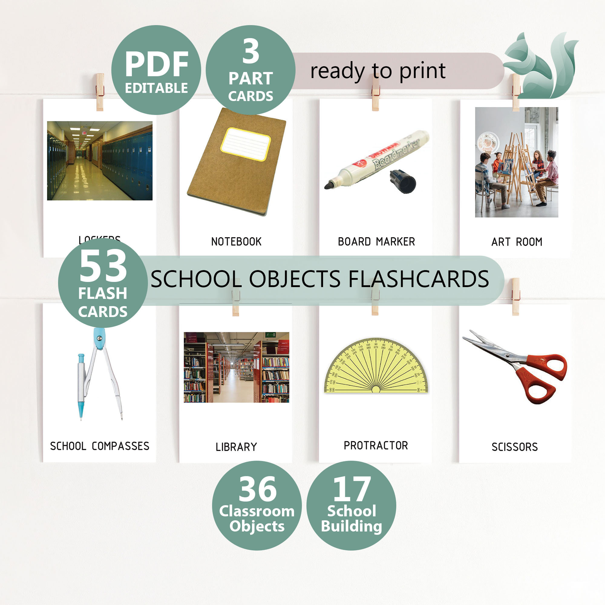SCHOOL OBJECTS With Real Images - 53 Editable School Flash Cards ...
