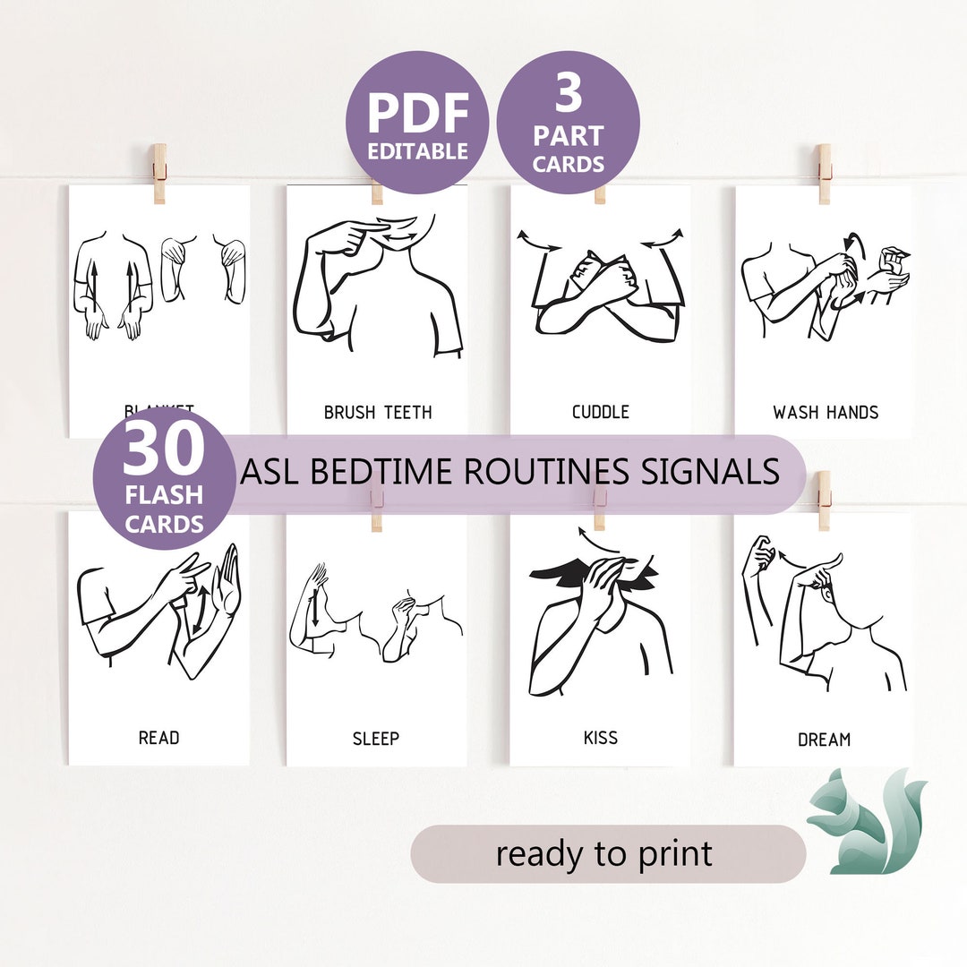 ASL BEDTIME ROUTINES Hand Sıgnals Flashcards, American Sign Language ...