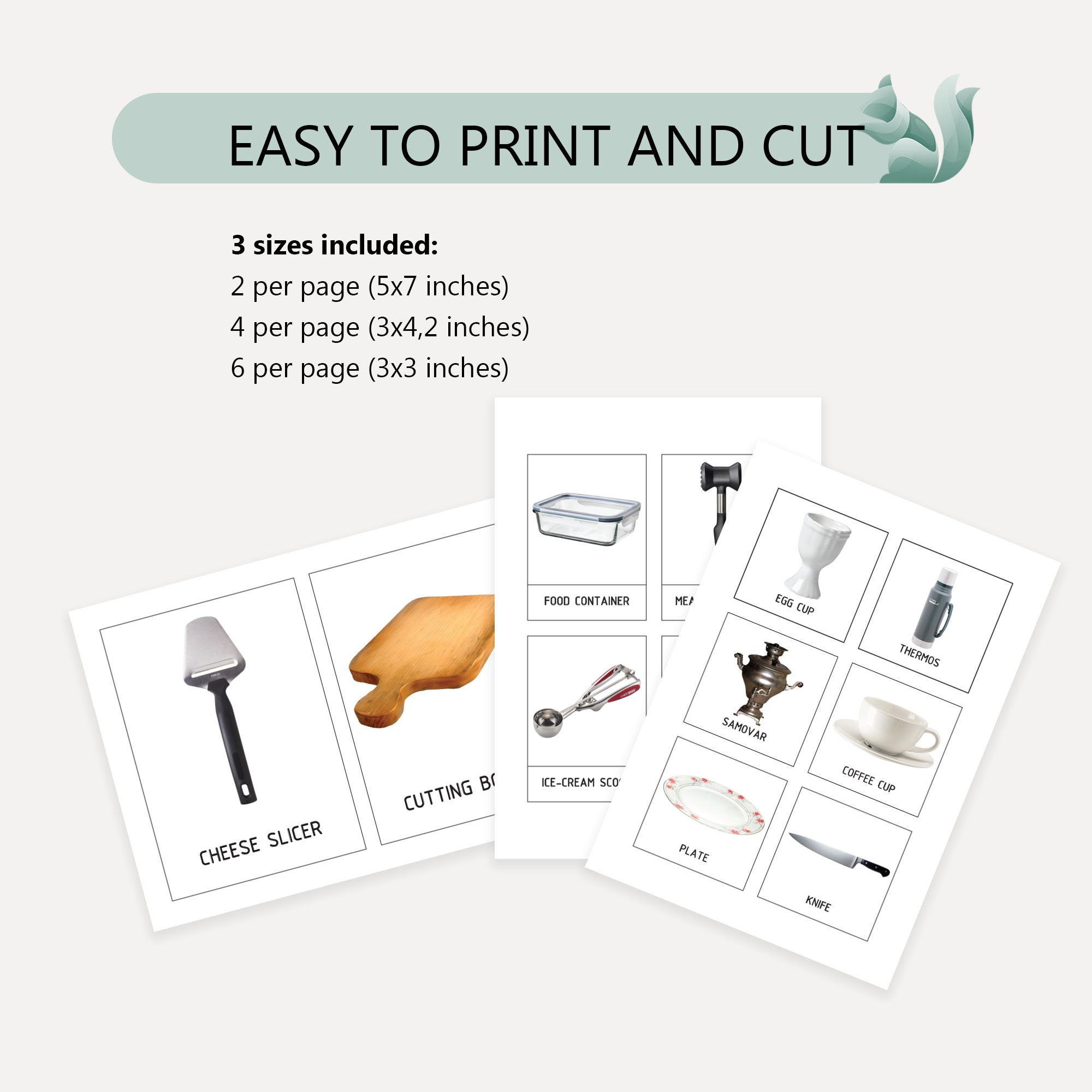 KITCHENWARE FLASHCARDS With Real Images - 64 Editable Kitchen Items ...