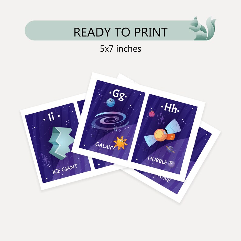 Alphabet Flash Cards, Boys ABC Space Flashcards, Montessori and Toddler ...