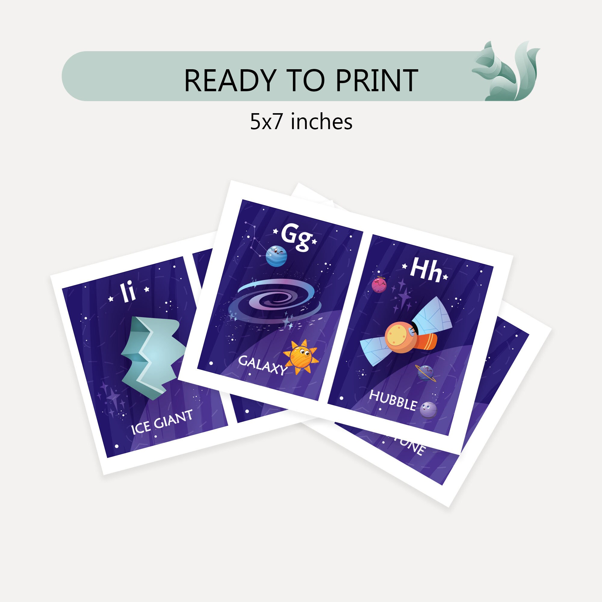 Alphabet Flash Cards, Boys ABC Space Flashcards, Montessori and Toddler ...