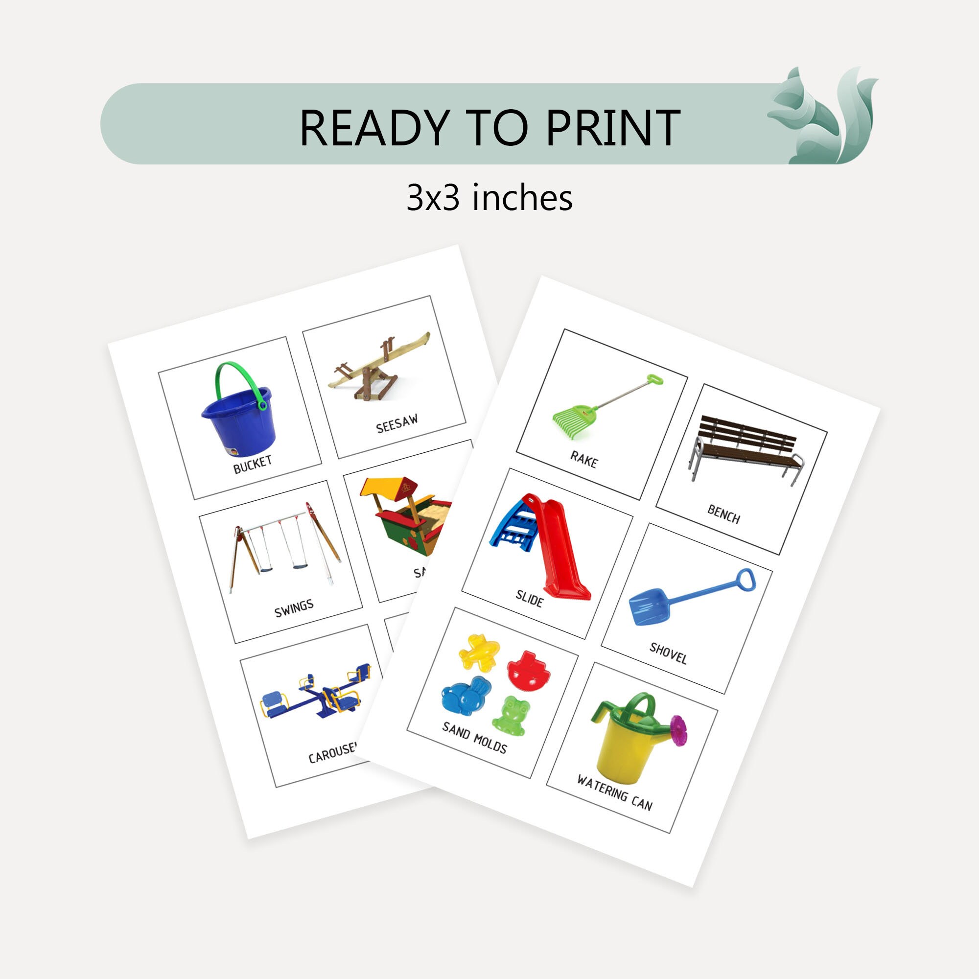 PLAYGROUND Real Images - 13 Printable Flash Cards, Montessori and ...