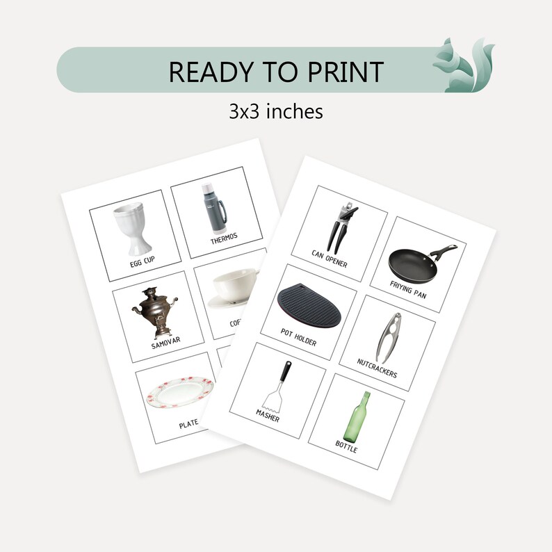 KITCHENWARE Flashcards With Real Images, Crockery Flash Cards, Cutlery ...