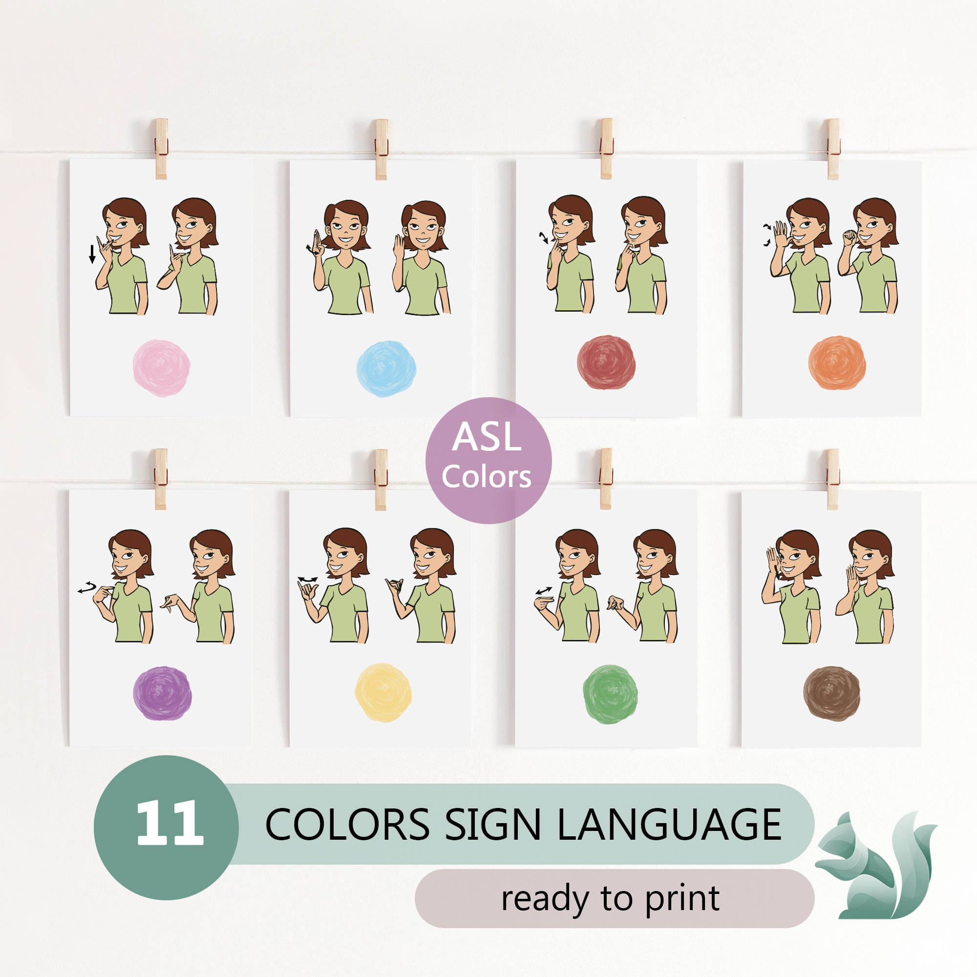 American Sign Language Colors Flashcards, Educational ASL Colors Cards ...