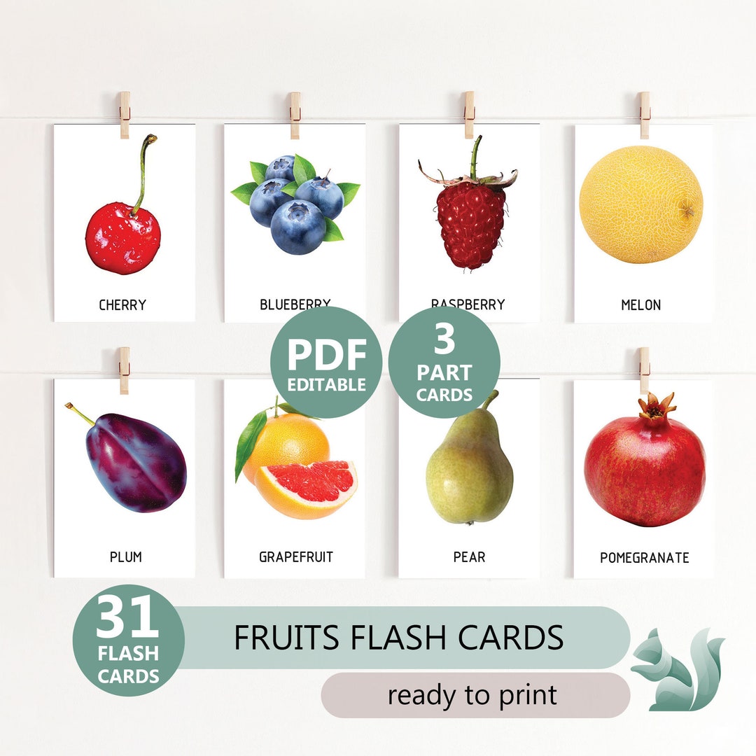 FRUITS and BERRIES Real Images - 31 Printable Flash Cards, Montessori ...