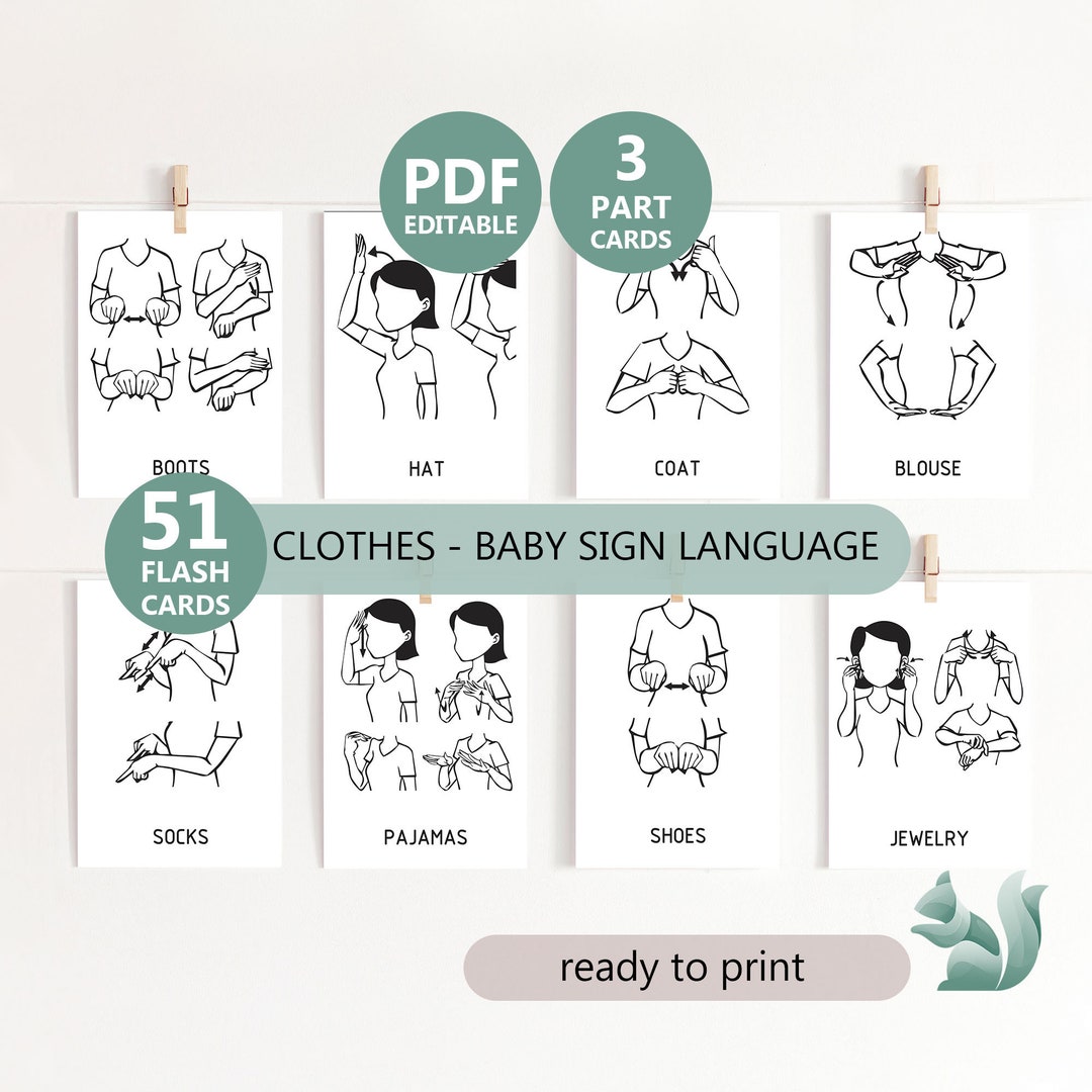 ASL Clothes and & Accessories Flashcards, Baby Sign Language Clothes ...
