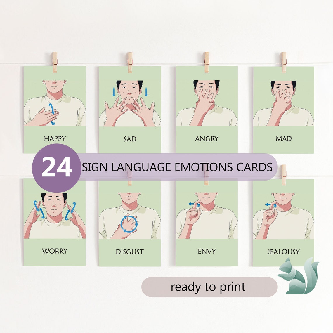 ASL Feelings Cards, American Sign Language Emotions Charts, Therapy ...