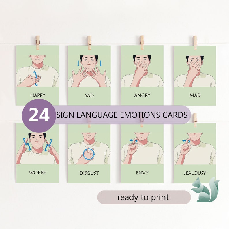 ASL Feelings Cards, American Sign Language Emotions Charts, Therapy ...
