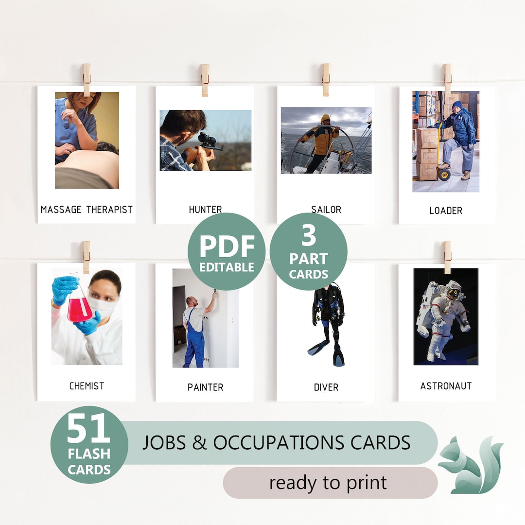 JOBS & OCCUPATIONS Flash Cards, Jobs Flash Cards, Occupations ...