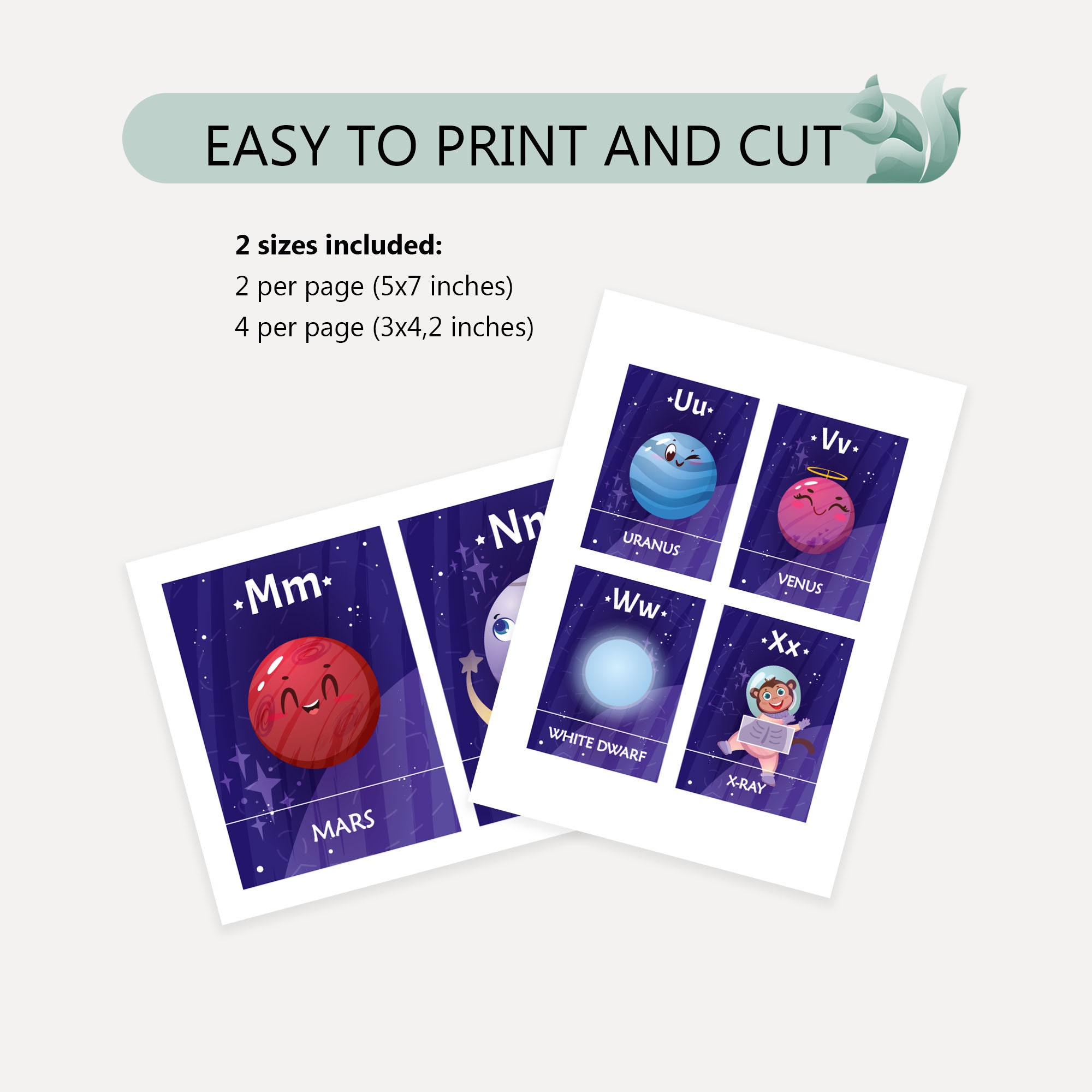 Alphabet Flash Cards, Boys ABC Space Flashcards, Montessori and Toddler ...