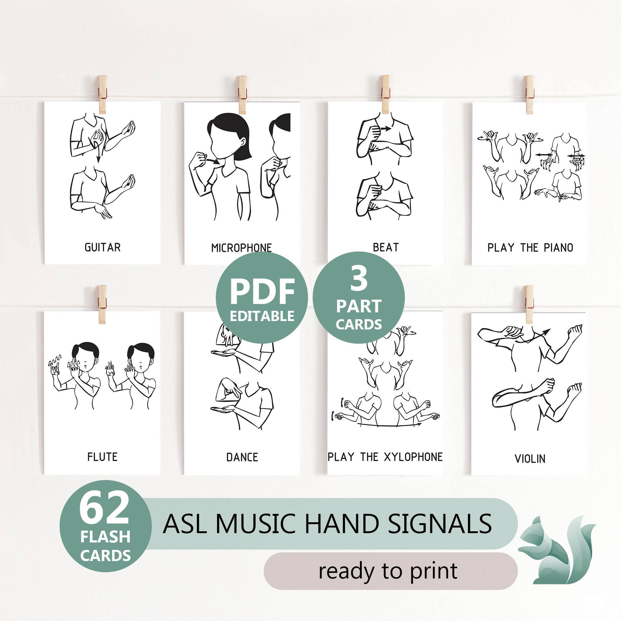 ASL Music Instrument Flashcards, Sign Language Chart (digital Download ...
