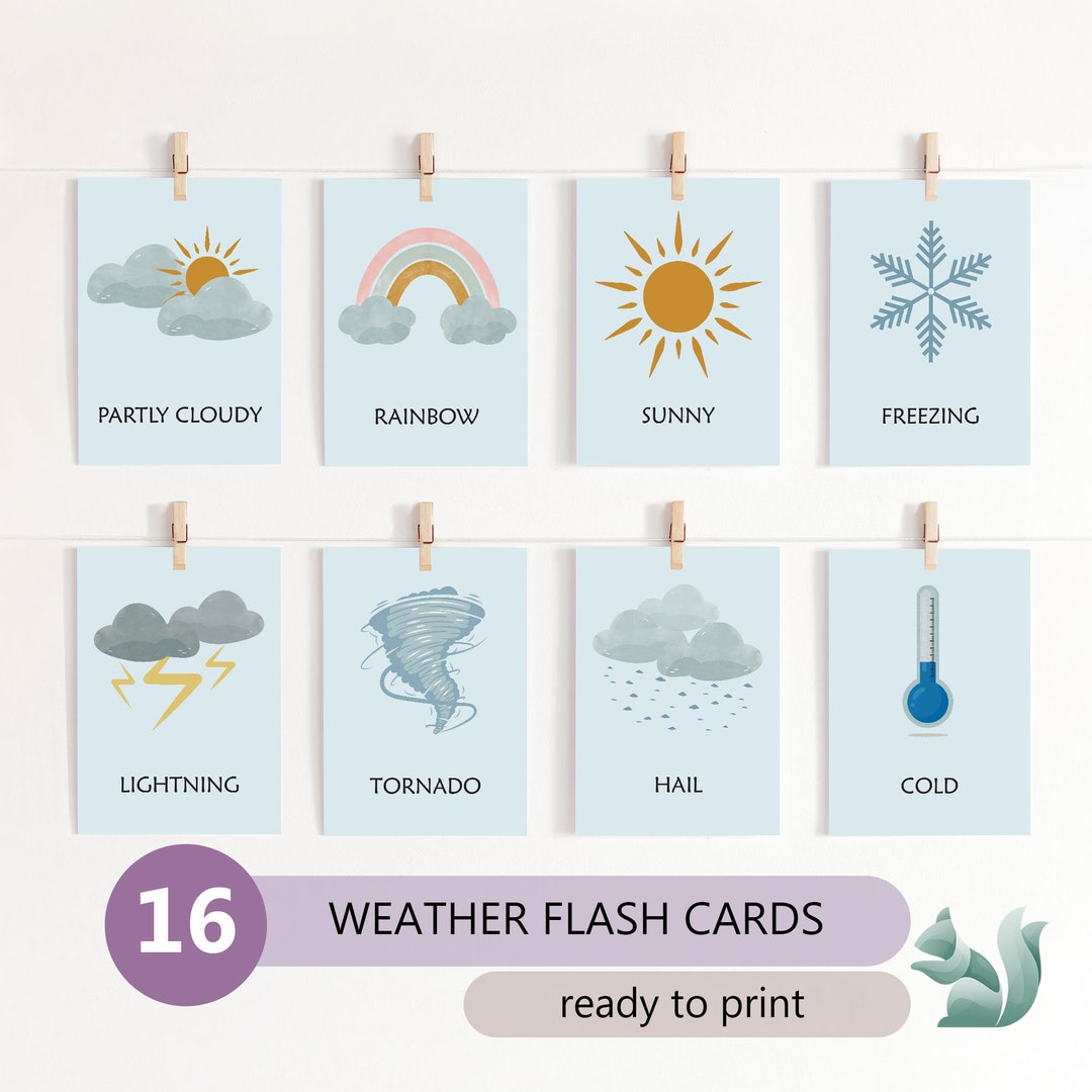 Weather Flashcards, Weather Recognition Flash Cards, Early Learning ...