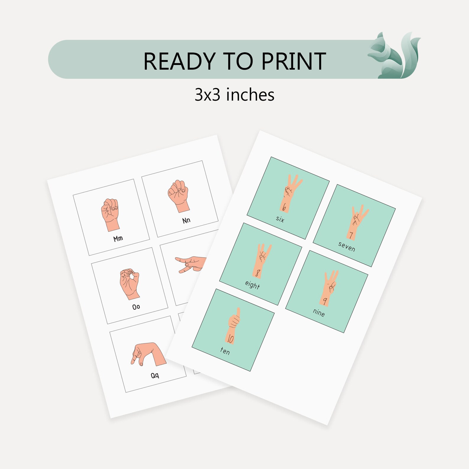 ASL Alphabet and Numbers Flashcards Set of 2, American Sign Language ...