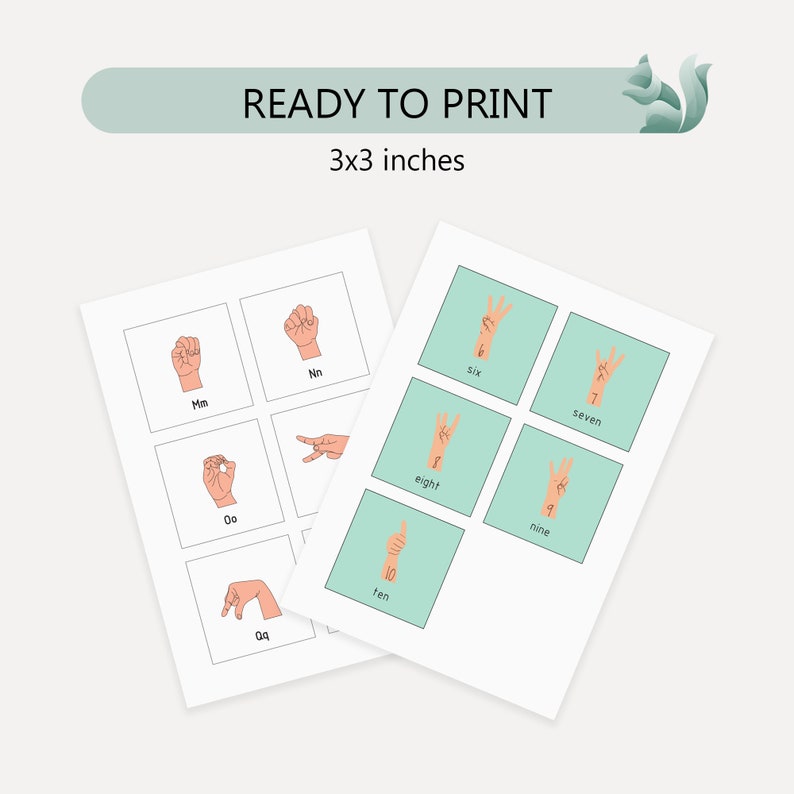 ASL Alphabet and Numbers Flashcards Set of 2, American Sign Language ...