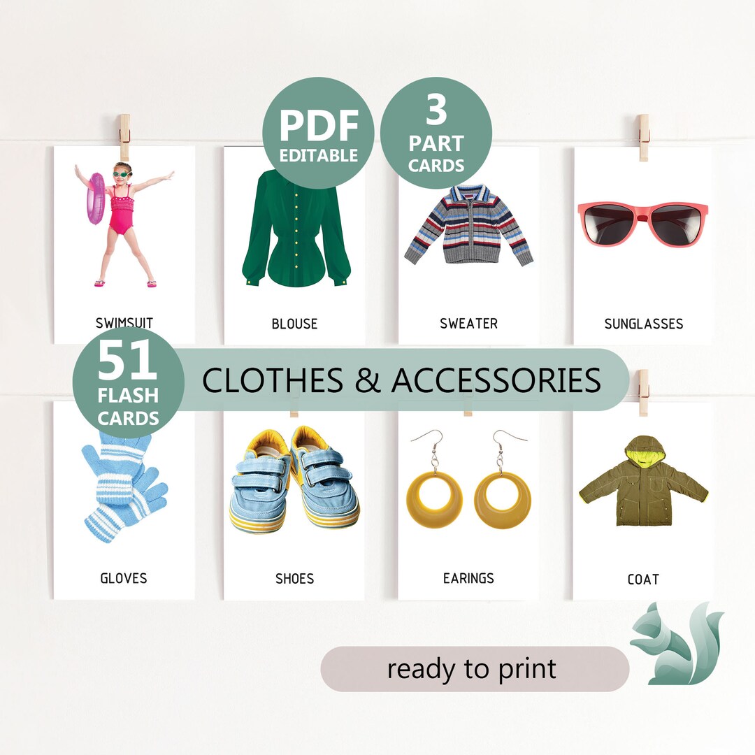 CLOTHES & ACCESSORIES Flashcards With Real Images- 51 Printable Flash ...