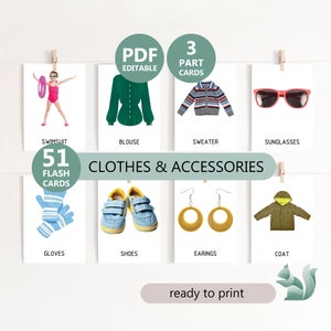 CLOTHES & ACCESSORIES Flashcards With Real Images- 51 Printable Flash ...