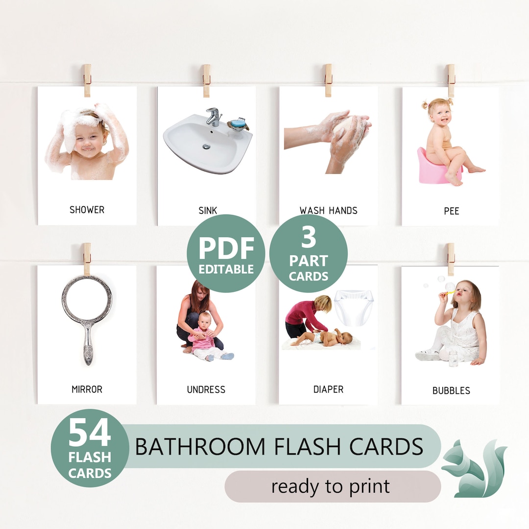 BATHROOM Routines Flahcards With Real Images - 54 Bathroom Flash Cards ...