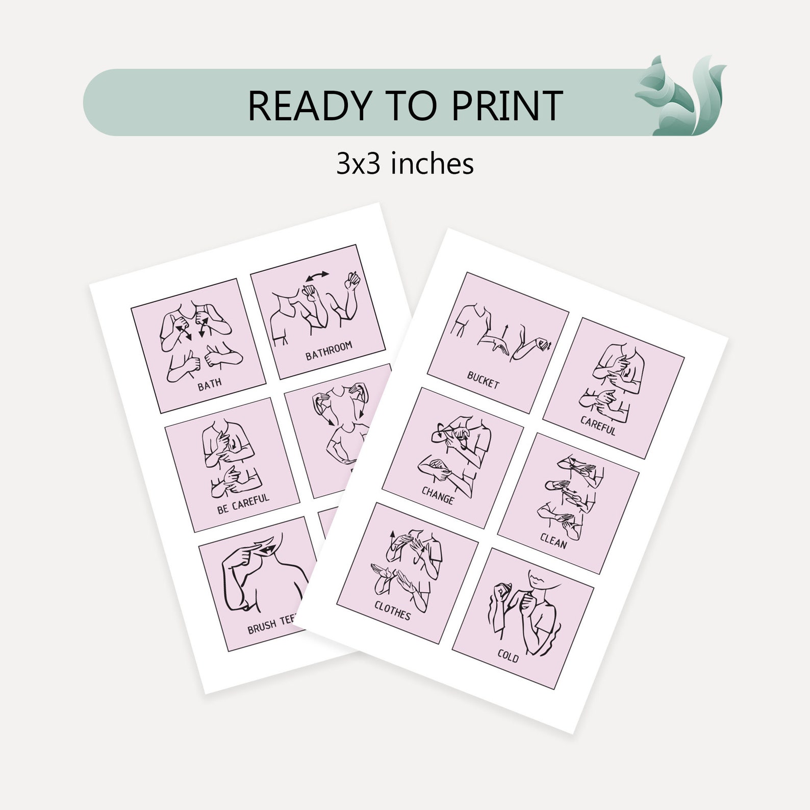 BATHROOM Sign Language Flashcards, American Sign Language Bedtime Words ...