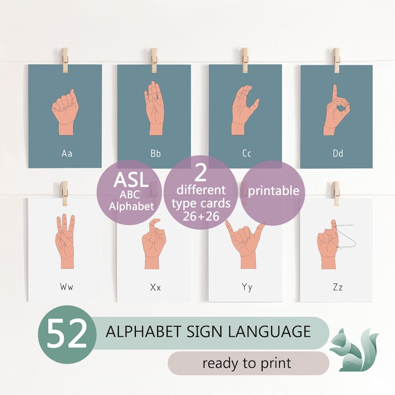 ASL Alphabet Hand Signals, American Sign Language ABC Cards, Montessori ...