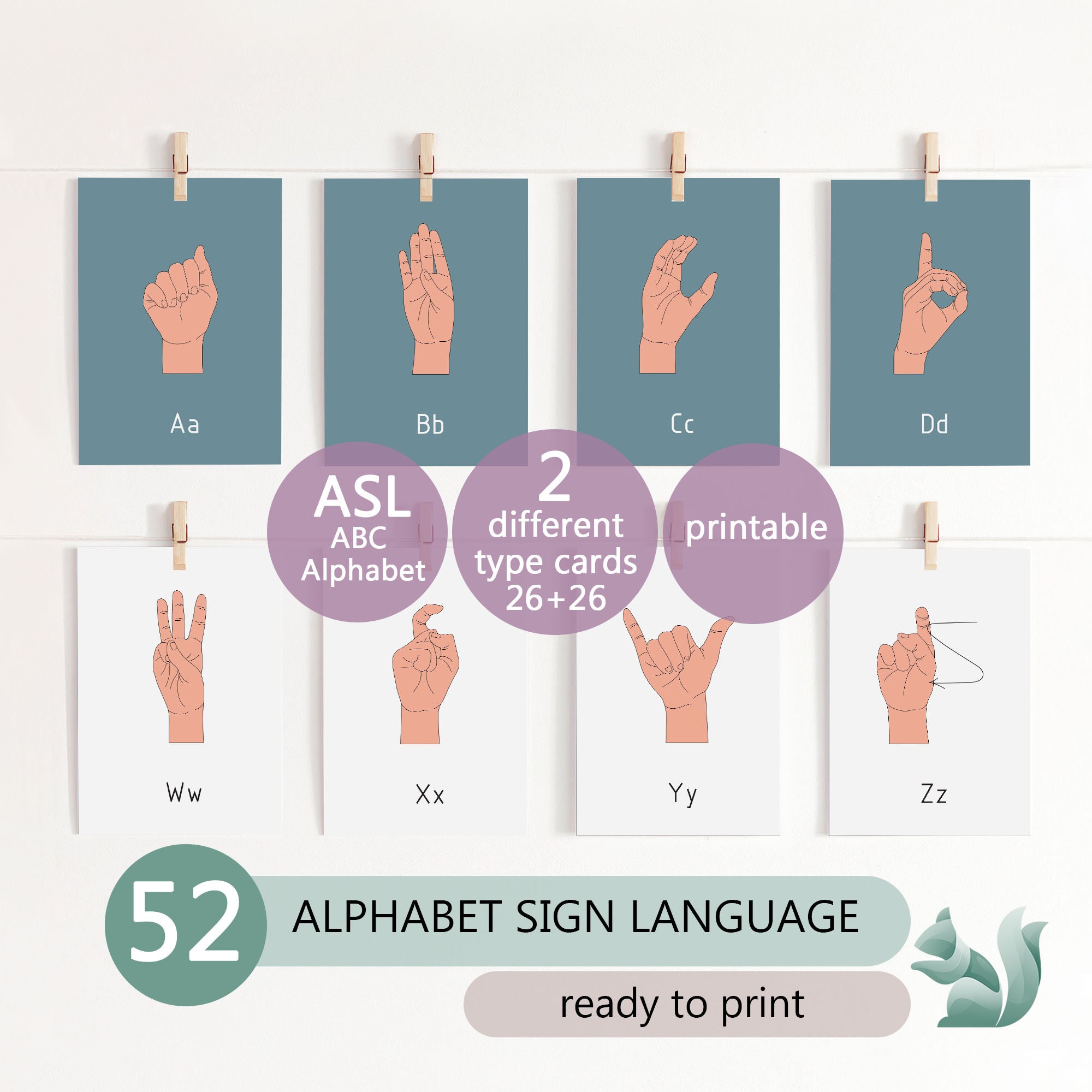 ASL Alphabet Hand Signals, American Sign Language ABC Cards, Montessori ...